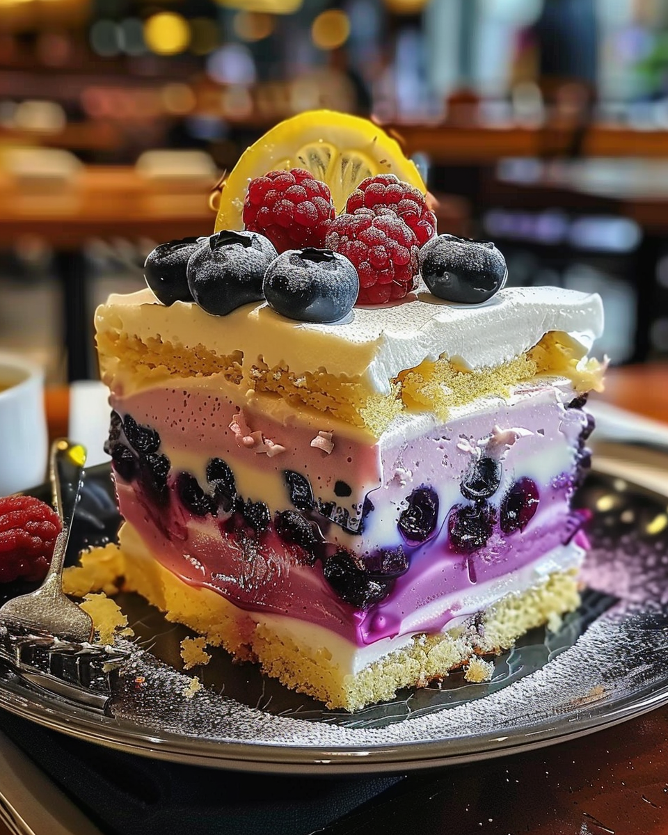 Lemon Blueberry Shortbread Mousse Cake Recipe | Refreshing Dessert