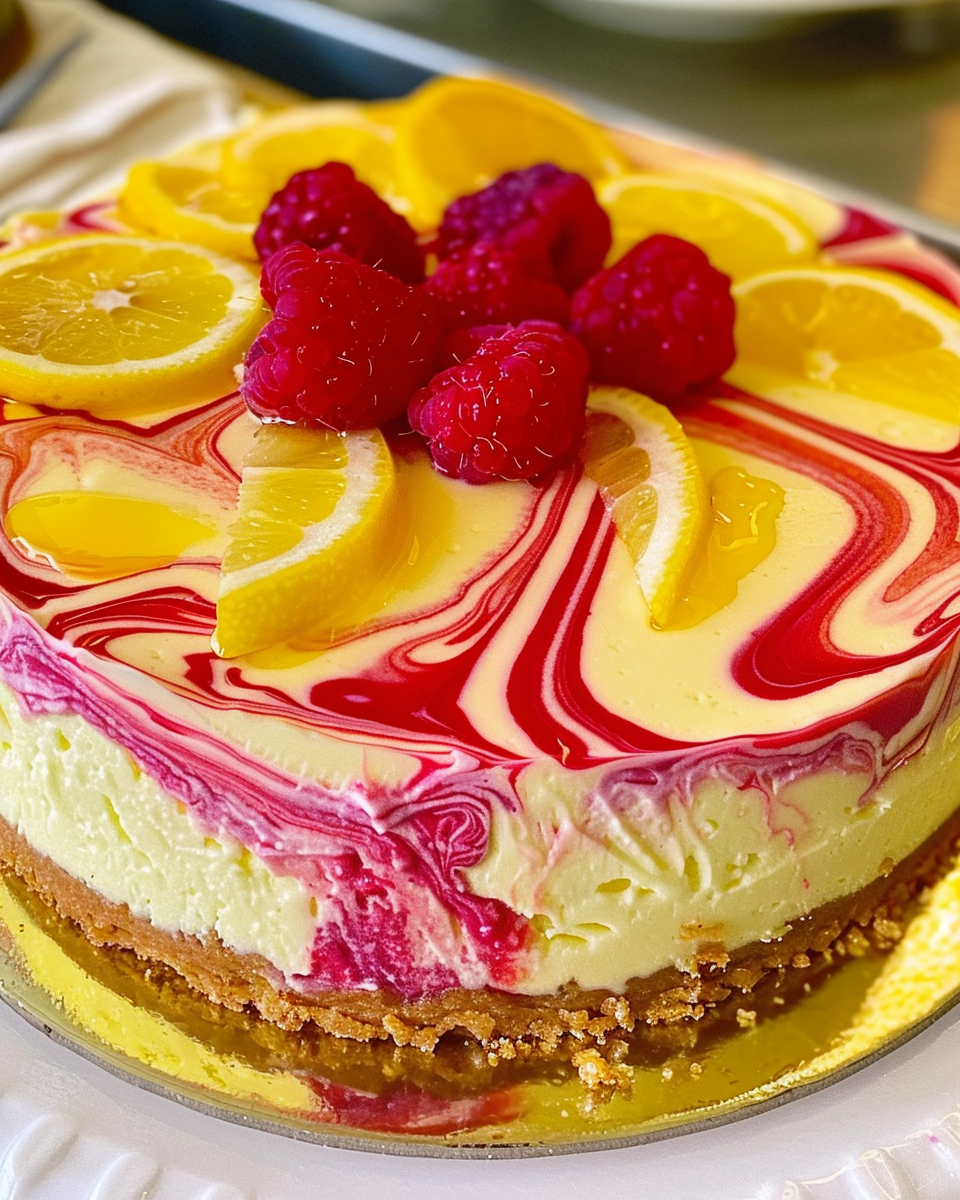 Lemon Raspberry Swirl Cheesecake Recipe – Tangy & Sweet Dessert
