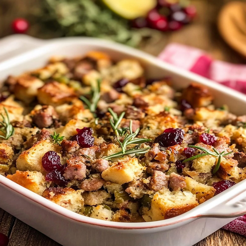 Whiskey, Sausage and Cranberry Stuffing
