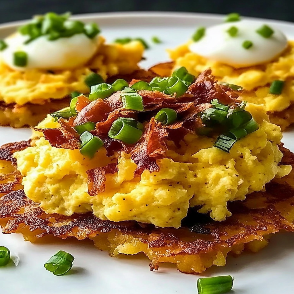 Loaded Hash Browns with Scrambled Eggs