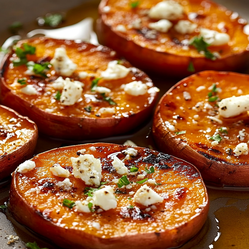 Roasted Sweet Potato Rounds with Honey & Feta