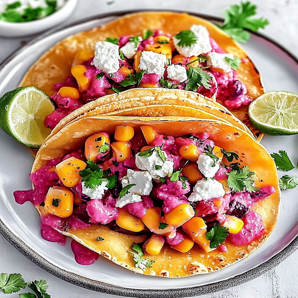 Colorful Breakfast Tacos with Pink Corn Tortillas Delight
